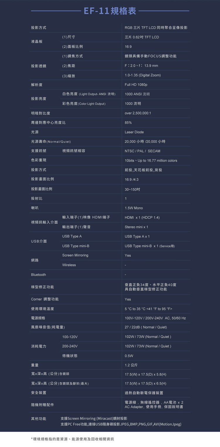 EPSON EF-11自由視移動光屏 3LCD雷射便攜投影機 全球最小 輕巧好攜 - myepson 台灣愛普生原廠購物網站